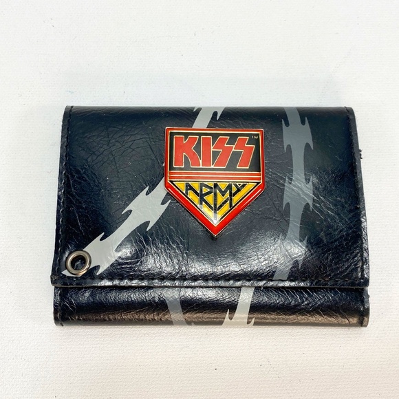 Kiss | Accessories | Vintage Kiss Army Band Black Wallet Trifold Metal ...